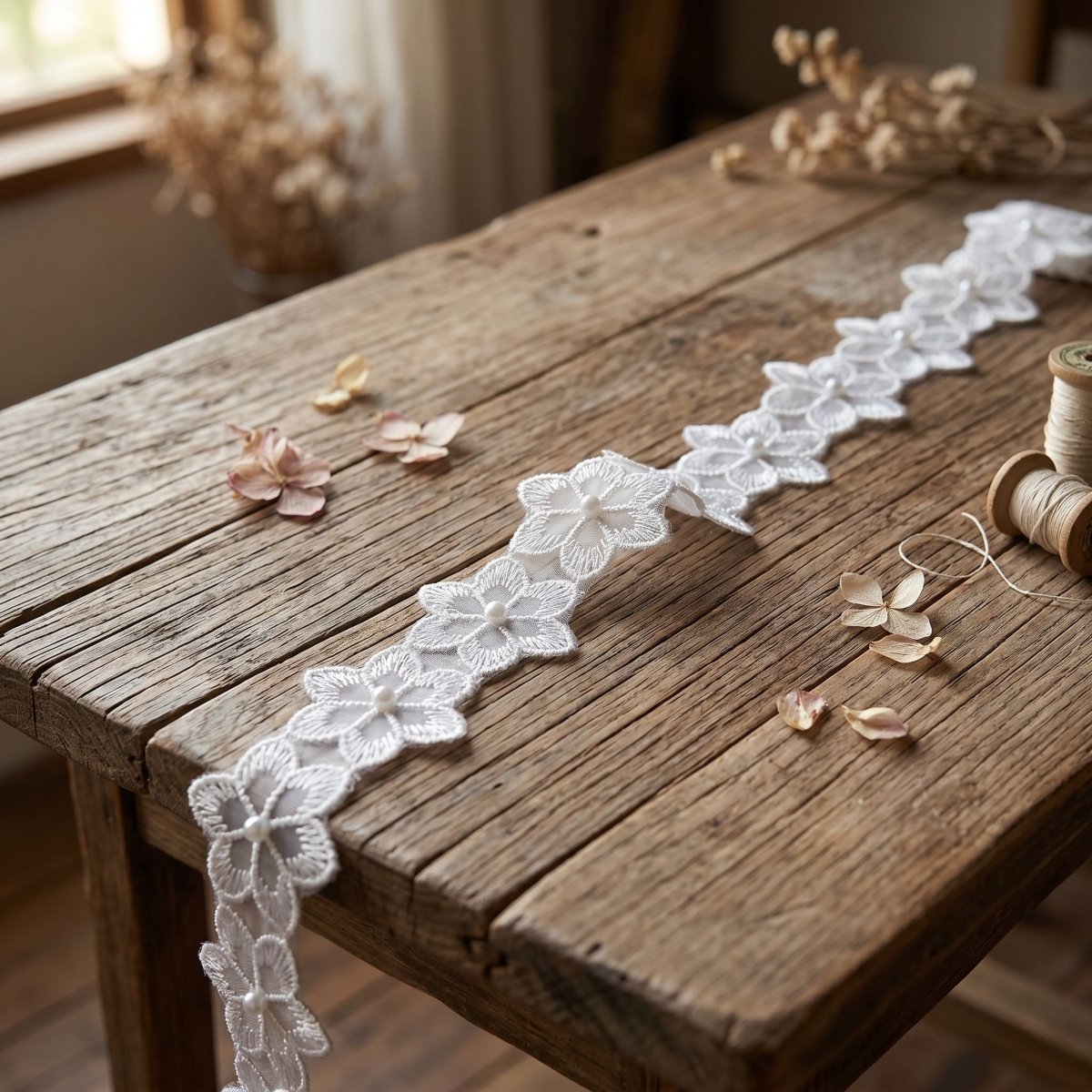 Tira Organza Flores con Perla Blanca | Tiendas Lupe